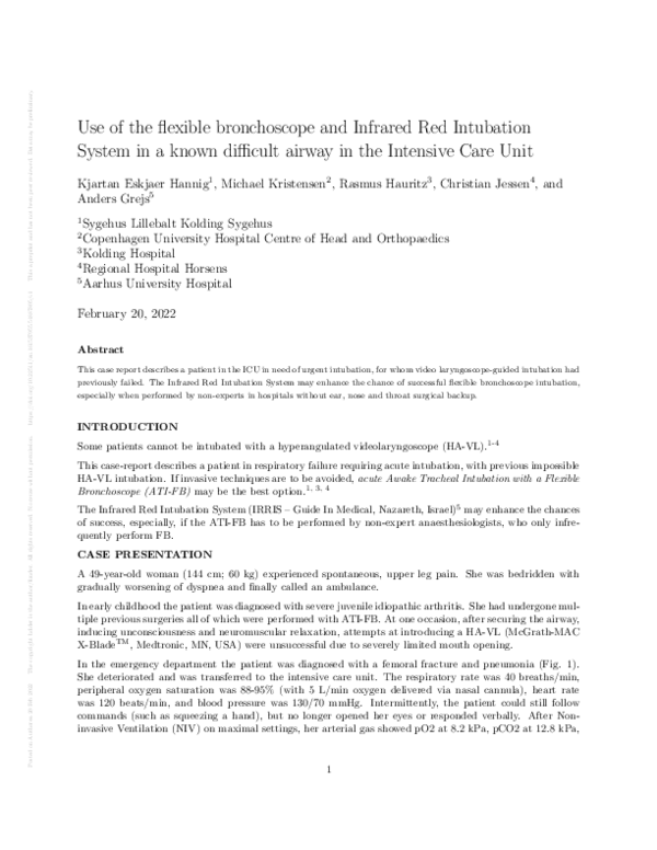 (PDF) Use of the flexible bronchoscope and Infrared Red Intubation ...