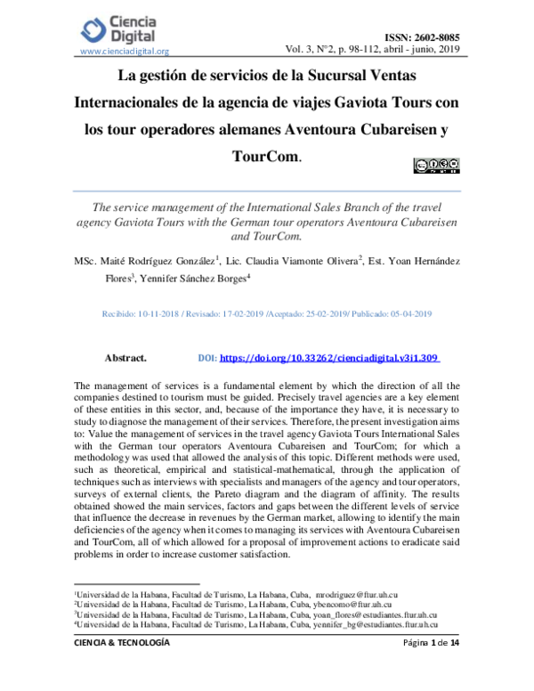 (PDF) La gestión de servicios de la Sucursal Ventas Internacionales de ...