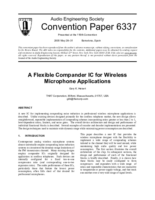 (PDF) A Flexible Compander IC for Wireless Microphone Applications