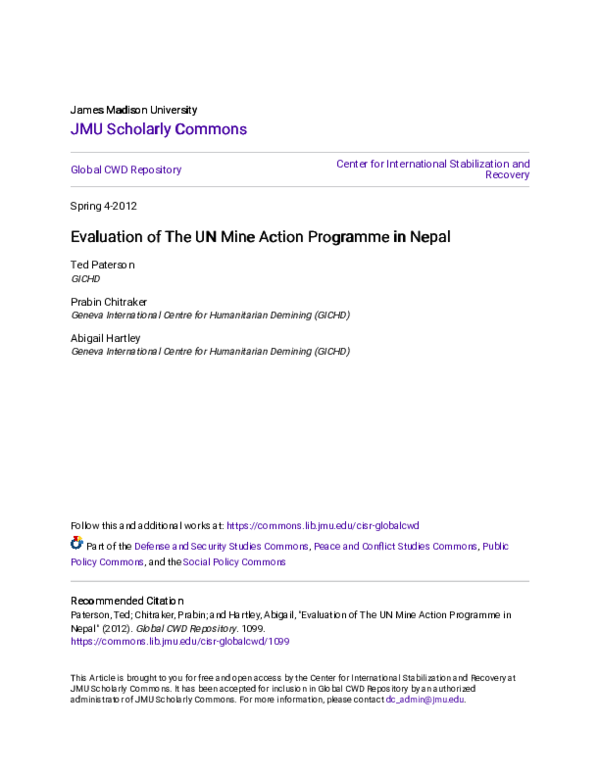 (PDF) Evaluation of The UN Mine Action Programme in Nepal