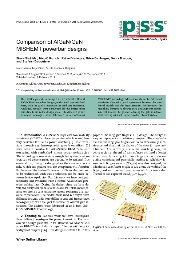 (PDF) Comparison of AlGaN/GaN MISHEMT powerbar designs