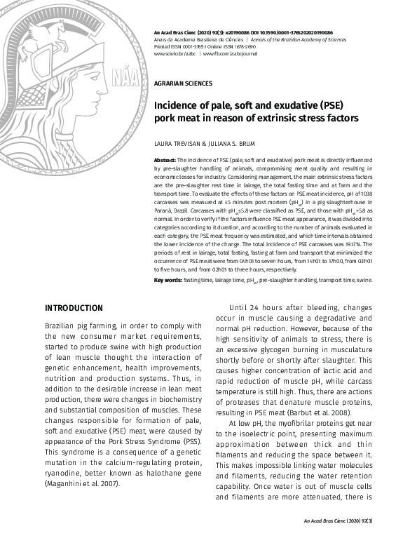 (PDF) Incidence of pale, soft and exudative (PSE) pork meat in reason ...