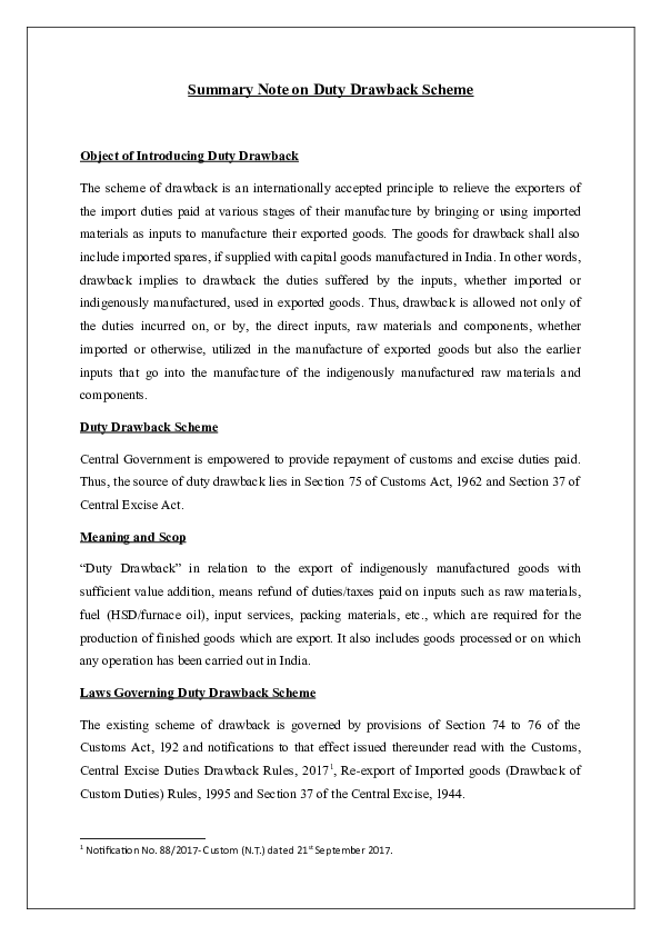 (DOC) Summary Note on Duty Drawback Scheme