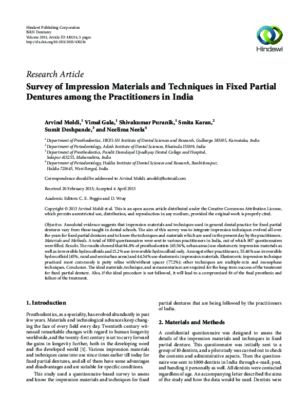 (PDF) Survey of Impression Materials and Techniques in Fixed Partial ...