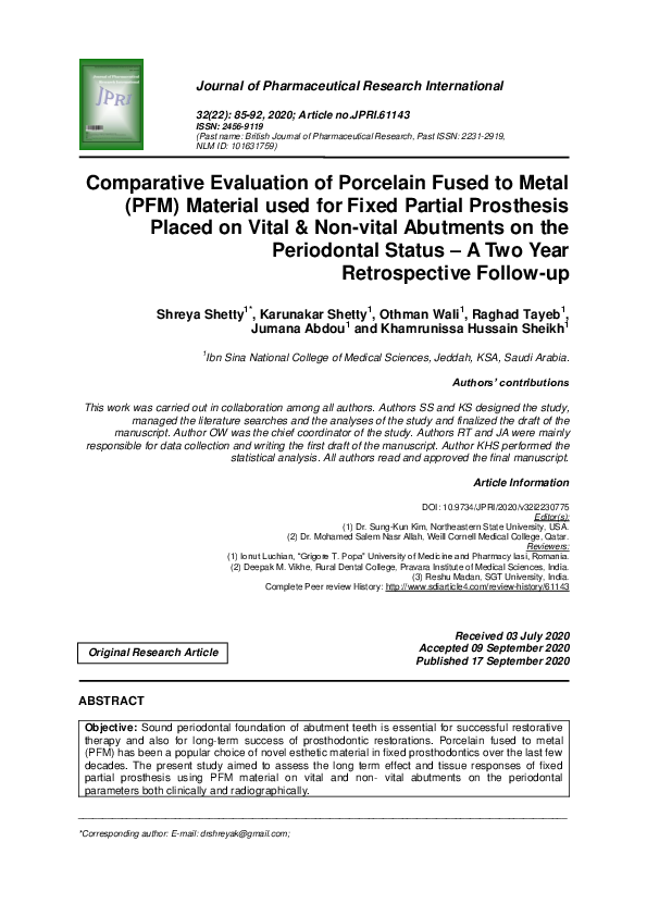 (PDF) Comparative Evaluation of Porcelain Fused to Metal (PFM) Material ...