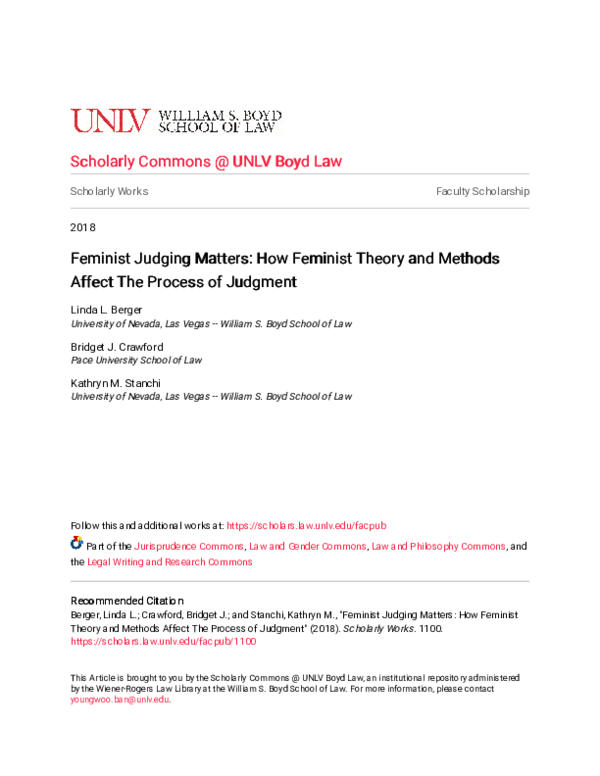 (PDF) Feminist Judging Matters: How Feminist Theory and Methods Affect ...