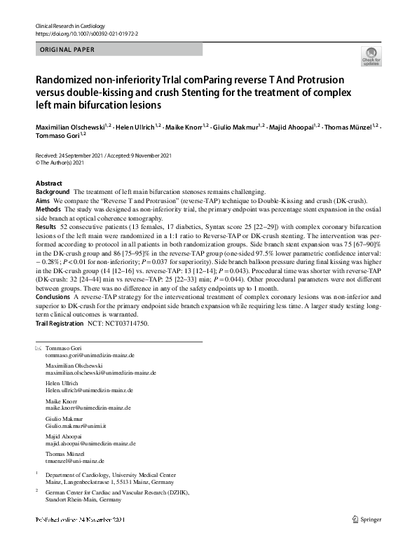 (PDF) Randomized non-inferiority TrIal comParing reverse T And Protrusion versus double-kissing ...