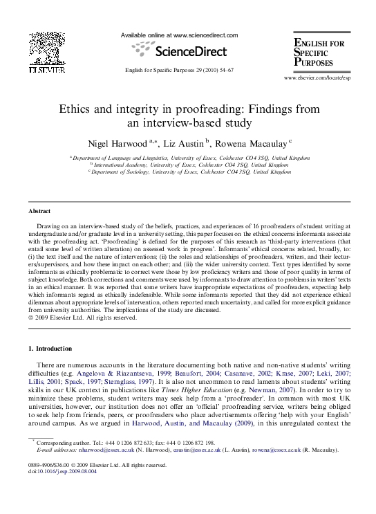 (PDF) Ethics and integrity in proofreading: Findings from an interview ...