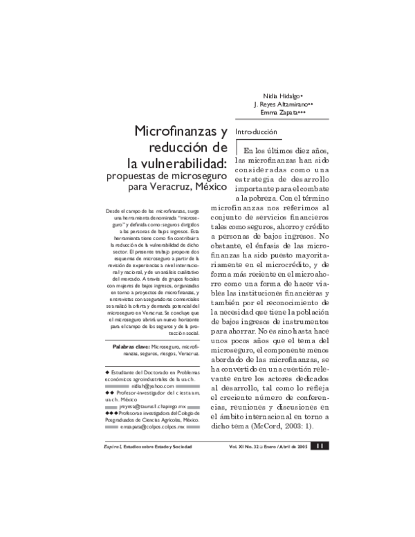 (PDF) Microfinanzas y reducción de la vulnerabilidad: propuestas de ...