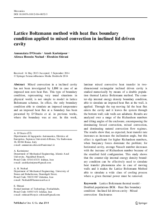 (PDF) Lattice Boltzmann method with heat flux boundary condition applied to mixed convection in ...