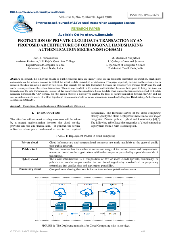 (PDF) Protection of Private Cloud Data Transaction by an Proposed Architecture of Orthogonal ...