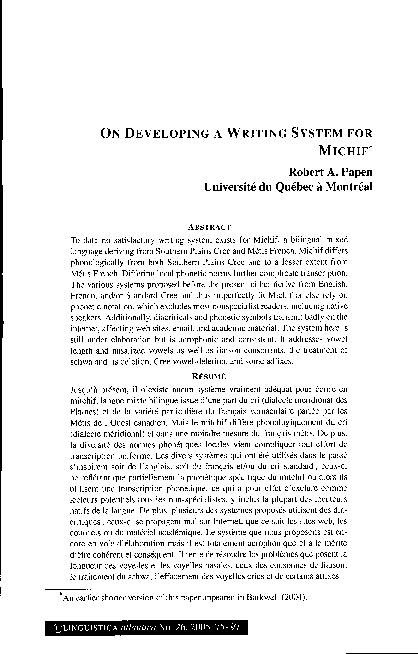 (PDF) Developing a Writing System for Michif Language