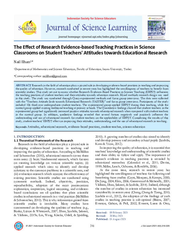 (PDF) The Effect of Research Evidence-based Teaching Practices in Science Classrooms on Student ...