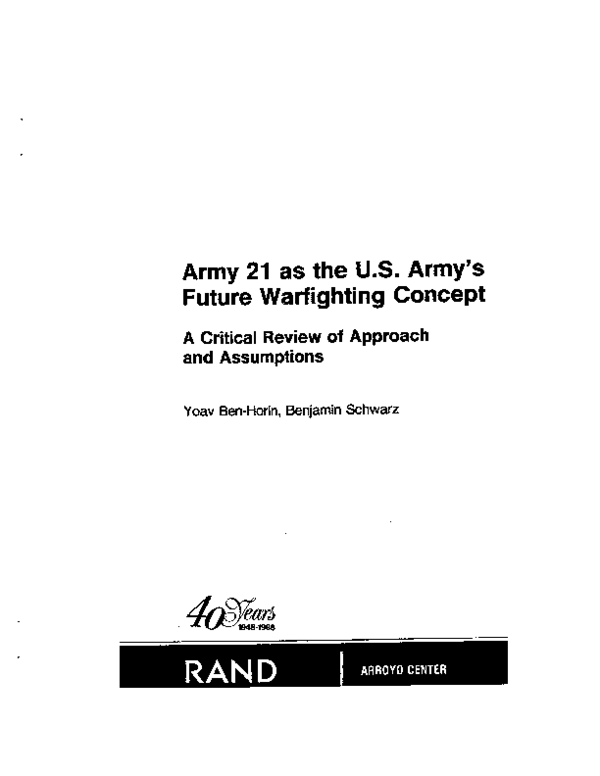 (PDF) Army 21 as the U.S. Army's Future Warfighting Concept. A Critical ...