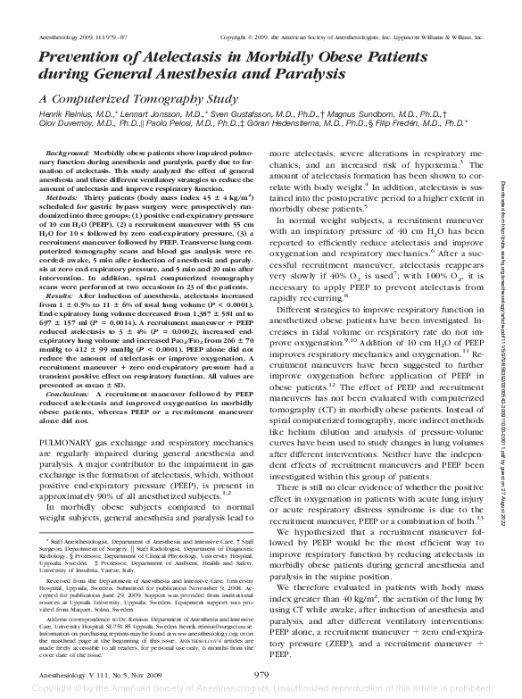 (PDF) Prevention of Atelectasis in Morbidly Obese Patients during ...