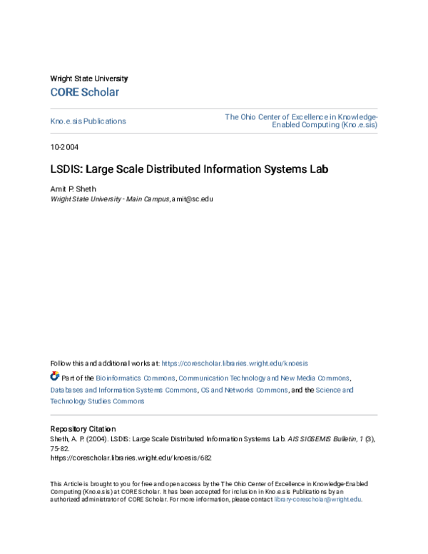 (PDF) LSDIS: Large Scale Distributed Information Systems Lab