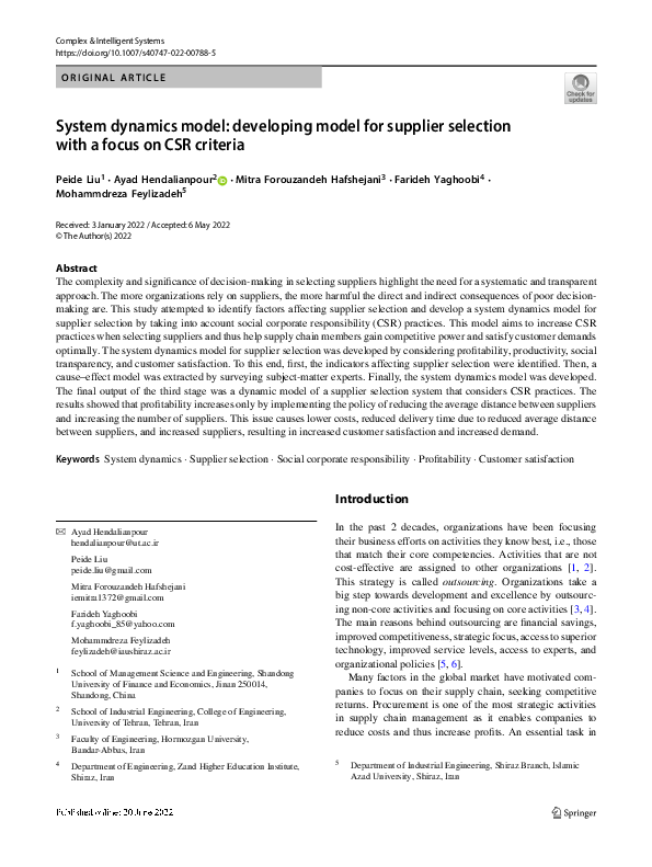 (PDF) System dynamics model: developing model for supplier selection ...