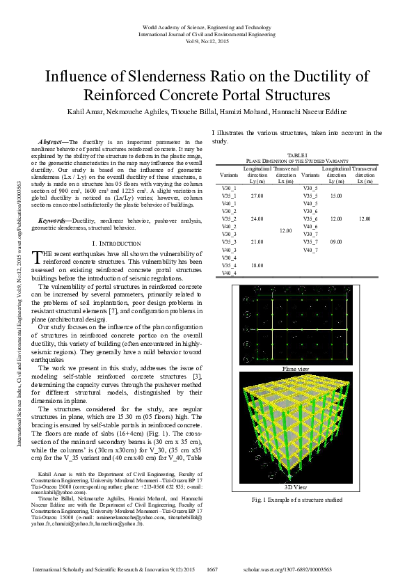 (PDF) Influence Of Slenderness Ratio On The Ductility Of Reinforced Concrete Portal Structures