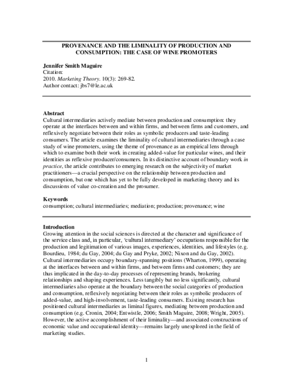 (PDF) Provenance and the liminality of production and consumption: The ...
