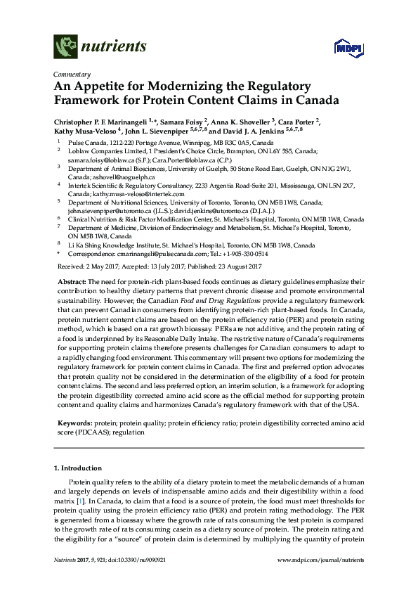 (PDF) An Appetite for Modernizing the Regulatory Framework for Protein ...