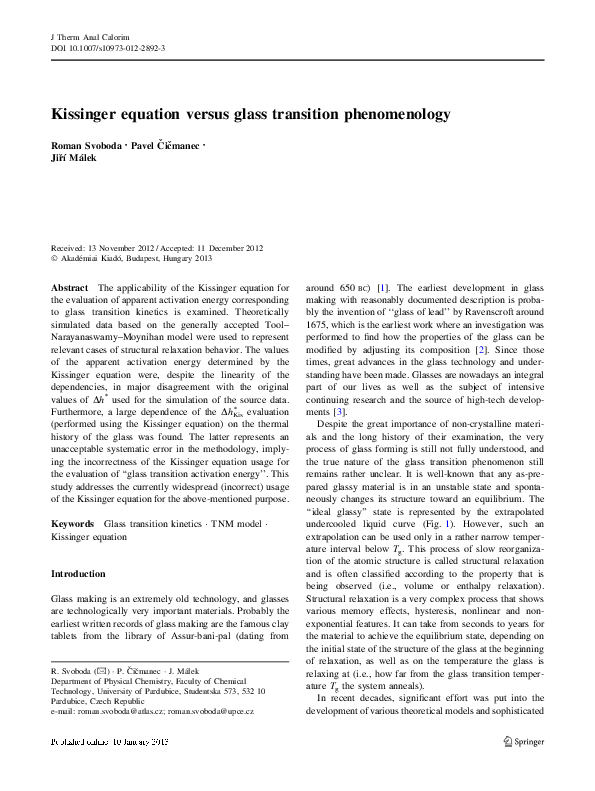 (PDF) Kissinger equation versus glass transition phenomenology