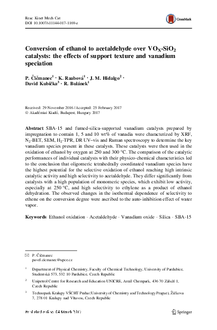 (PDF) Conversion of ethanol to acetaldehyde over VOX-SiO2 catalysts ...