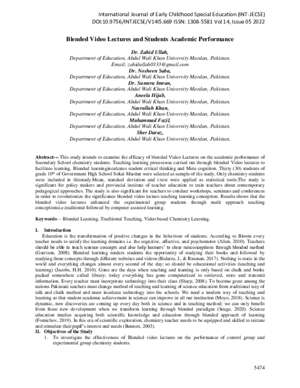 (PDF) Blended Video Lectures and Students Academic Performance