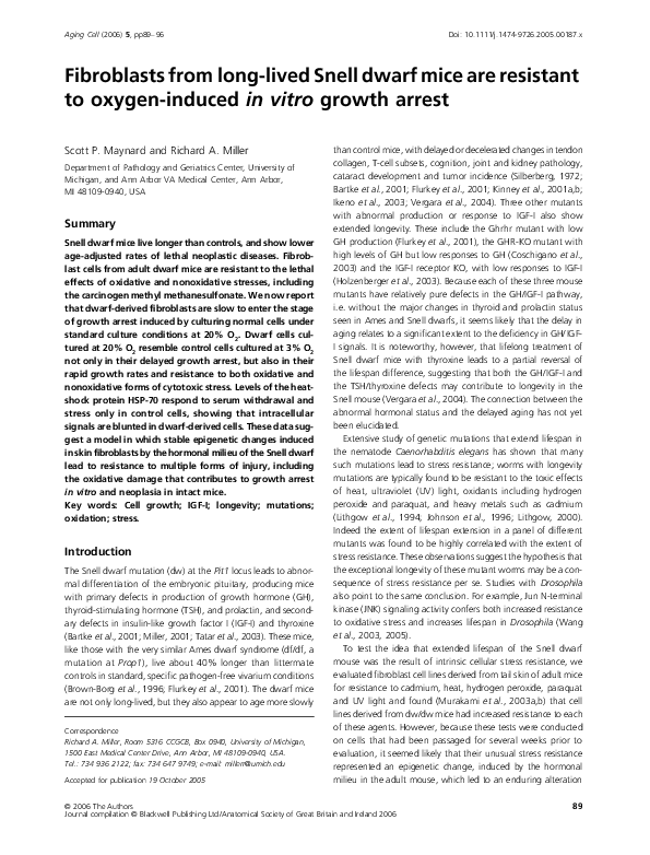 (PDF) Fibroblasts from long-lived Snell dwarf mice are resistant to ...