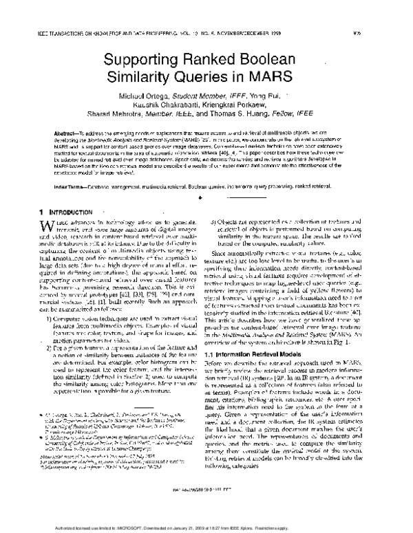 (PDF) Supporting ranked Boolean similarity queries in MARS