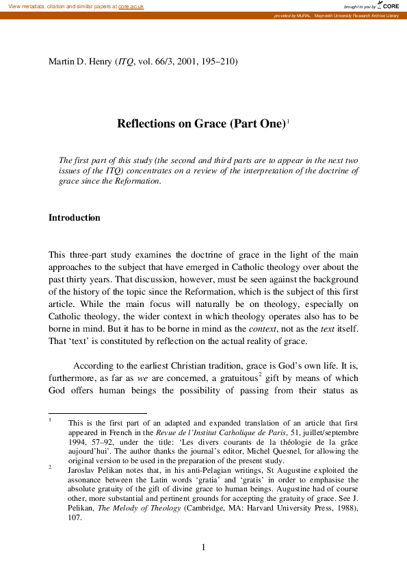 (PDF) Reflections on Grace (Part One)