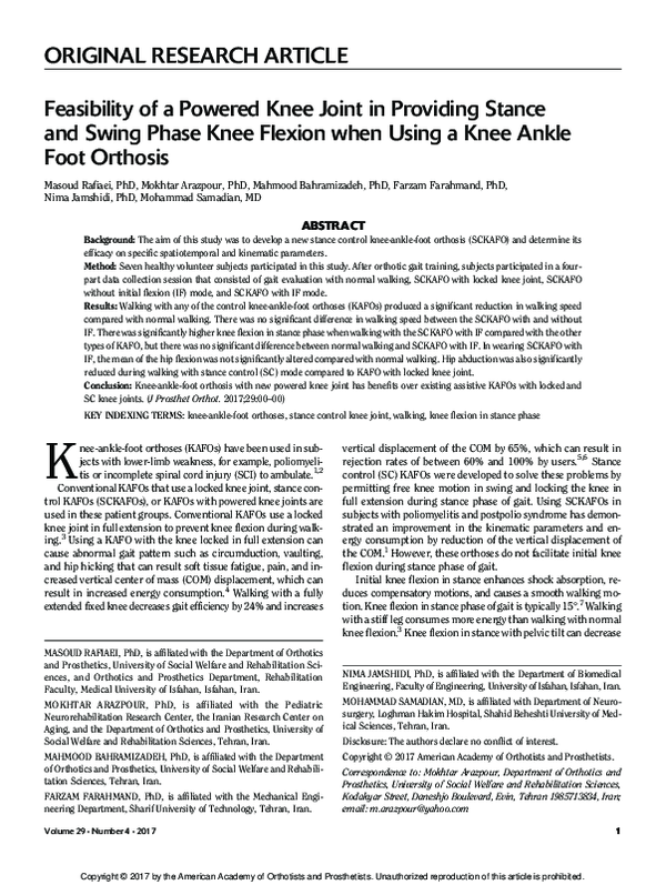 (PDF) Feasibility of a Powered Knee Joint in Providing Stance and Swing ...
