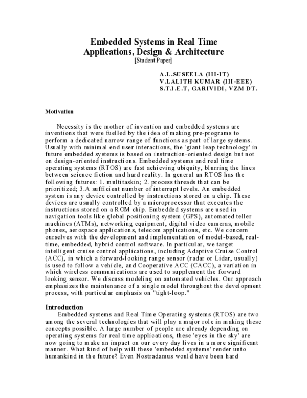 (PDF) Embedded systems in real time applications, design & architecture