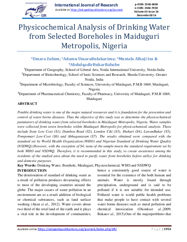 (PDF) Physicochemical Analysis of Drinking Water from Selected ...