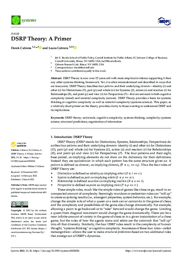 (PDF) DSRP Theory: A Primer | Laura Cabrera - Academia.edu