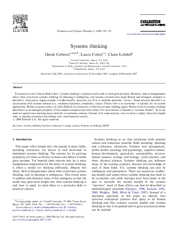 (PDF) Systems thinking