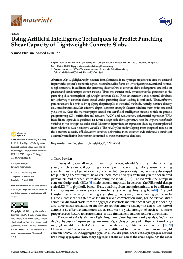 (PDF) Using Artificial Intelligence Techniques to Predict Punching Shear Capacity of Lightweight ...