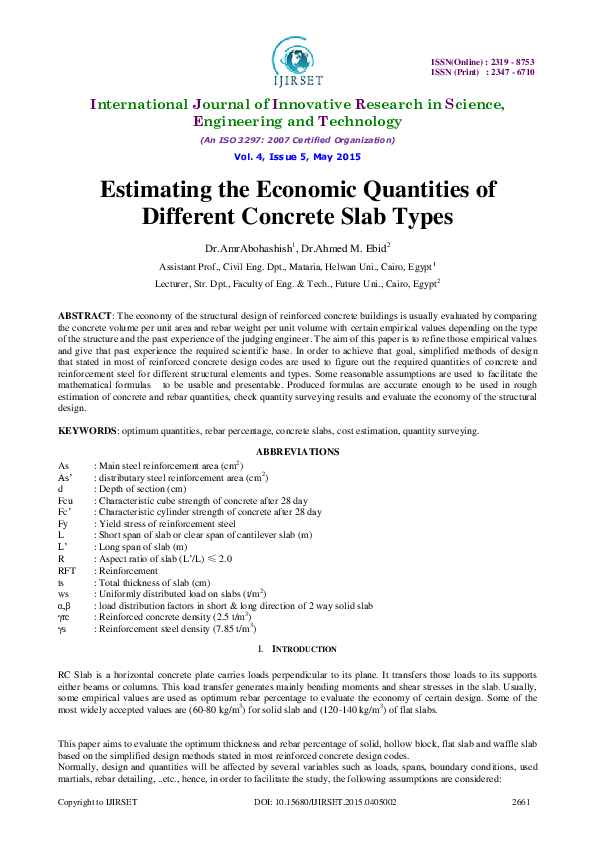 (PDF) Estimating the Economic Quantities ofDifferent Concrete Slab Types