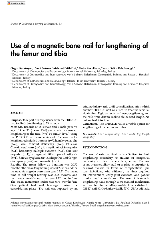 (PDF) Use of a Magnetic Bone Nail for Lengthening of the Femur and Tibia