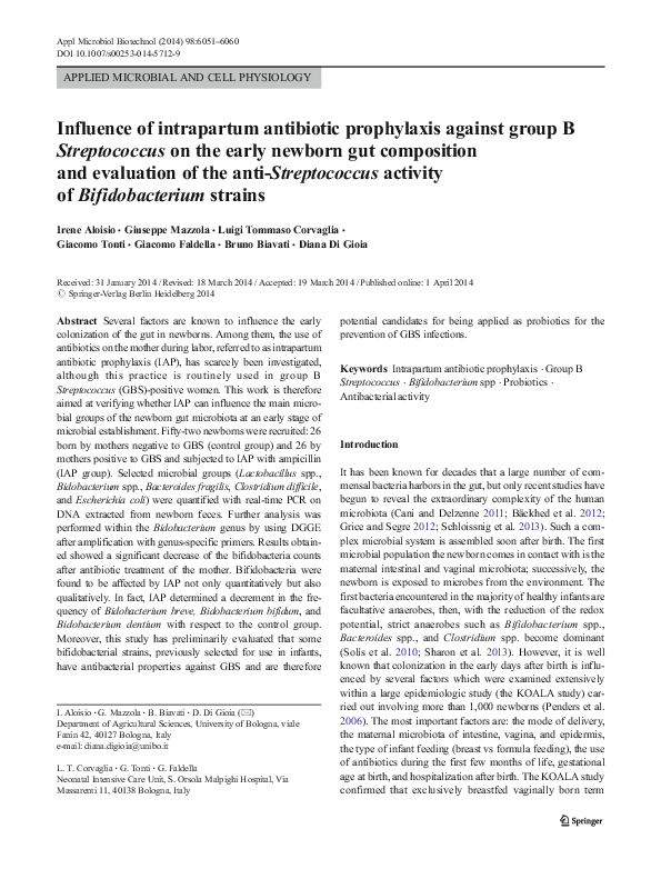 (PDF) Influence of intrapartum antibiotic prophylaxis against group B Streptococcus on the early ...