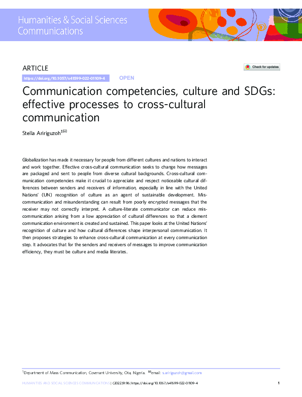 (PDF) Communication competencies, culture and SDGs: effective processes ...