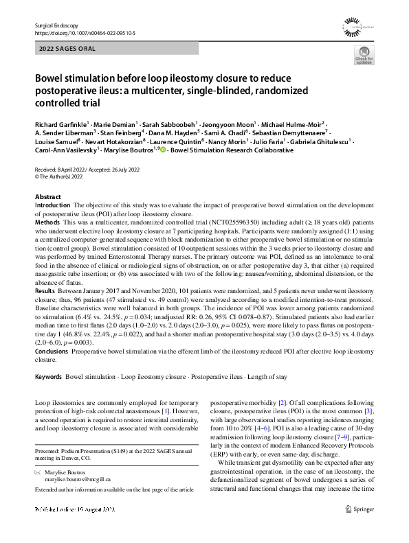 (PDF) Bowel stimulation before loop ileostomy closure to reduce postoperative ileus: a ...