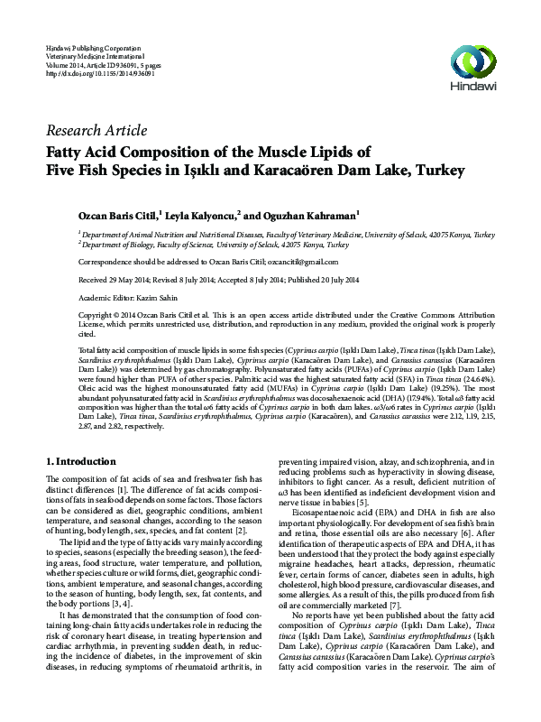 (PDF) Fatty Acid Composition of the Muscle Lipids of Five Fish Species ...
