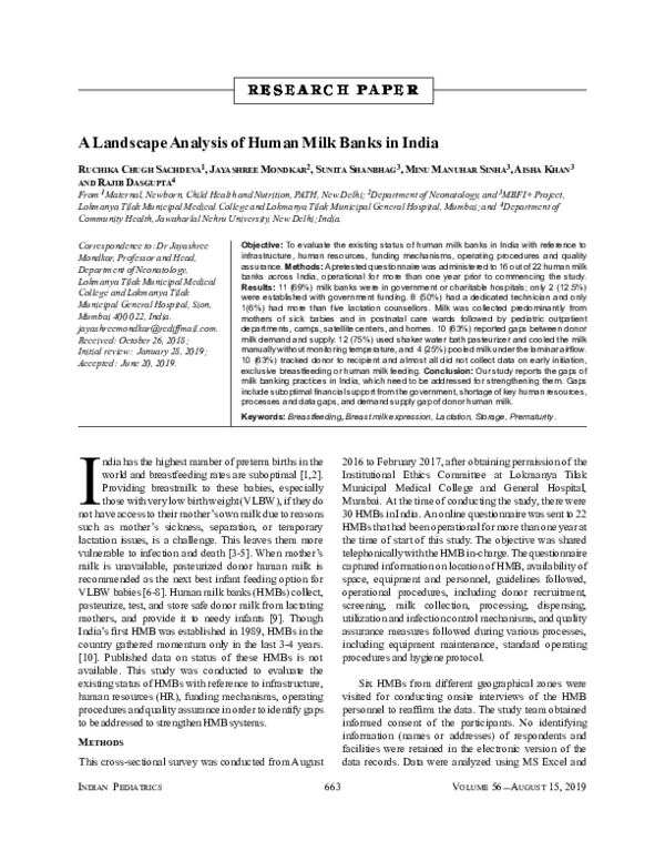 (PDF) A Landscape Analysis of Human Milk Banks in India