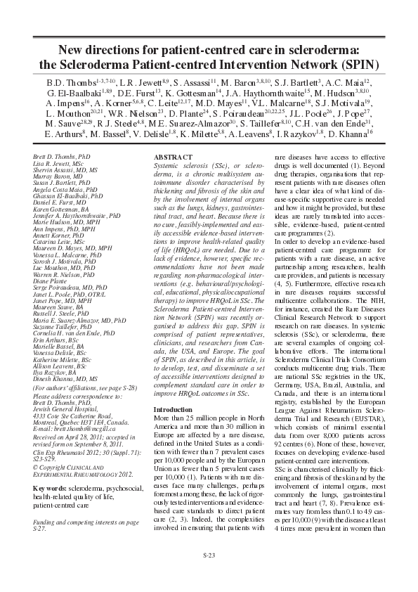 (PDF) New directions for patient-centred care in scleroderma: the Scleroderma Patient-centred ...