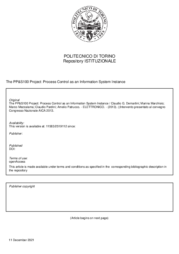 (PDF) The PP&S100 Project: Process Control as an Information System ...