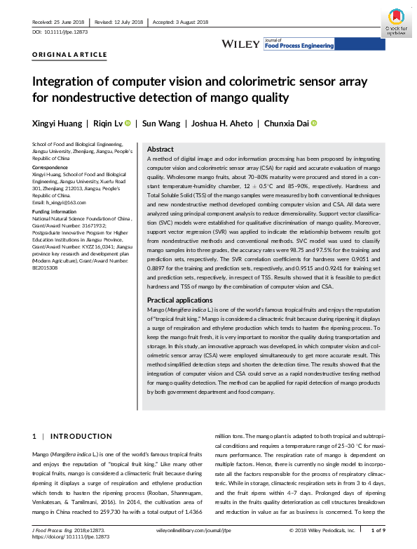 Pdf Integration Of Computer Vision And Colorimetric Sensor Array For