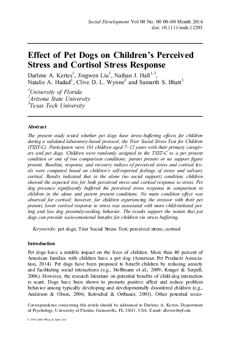 (PDF) Effect of Pet Dogs on Children's Perceived Stress and Cortisol ...
