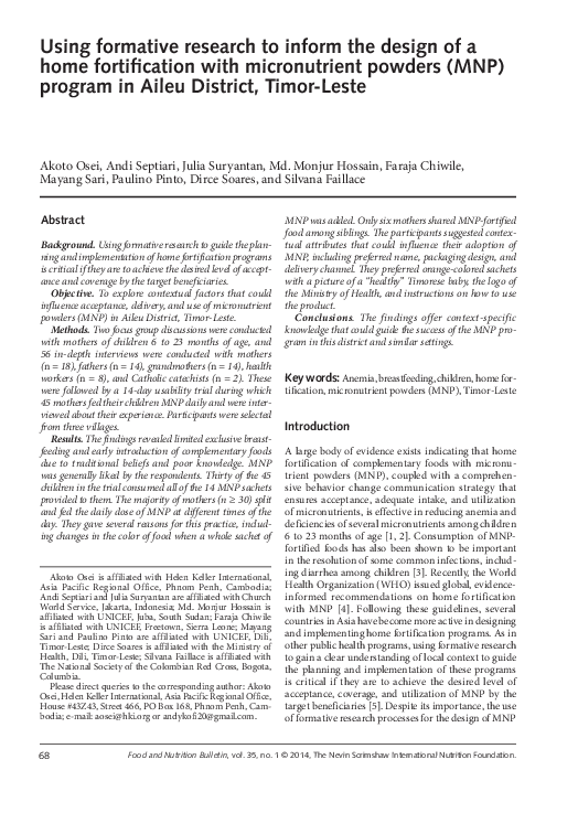 (PDF) Using formative research to inform the design of a home fortification with micronutrient ...