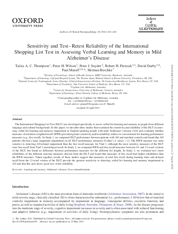 (PDF) Sensitivity and Test-Retest Reliability of the International ...
