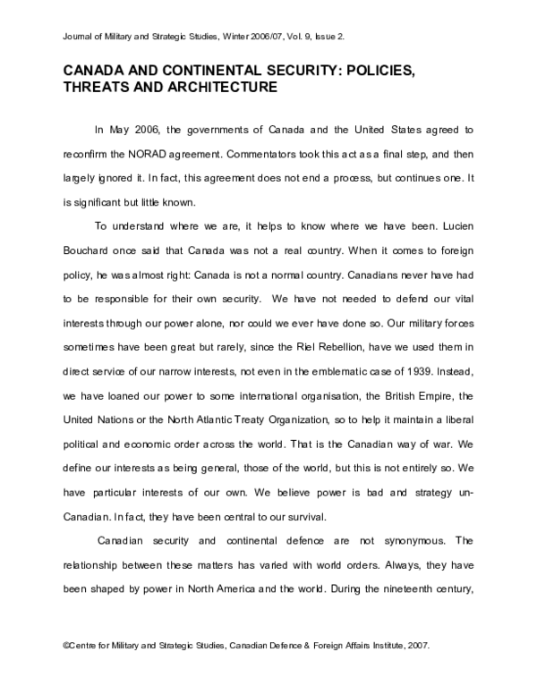 (PDF) Overview: Continental Defence: Policies, Threats, Architecture